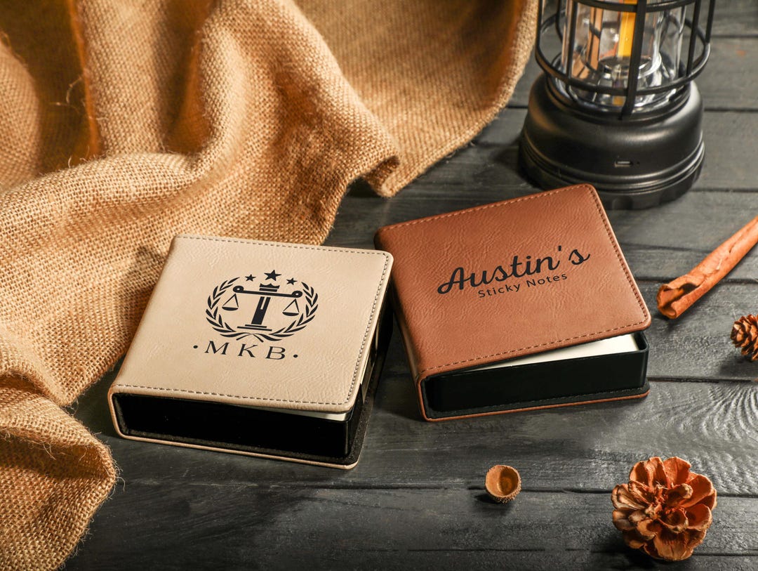 Personalized Leather Sticky Note Holder, Custom Note Pad, Office Desk ...