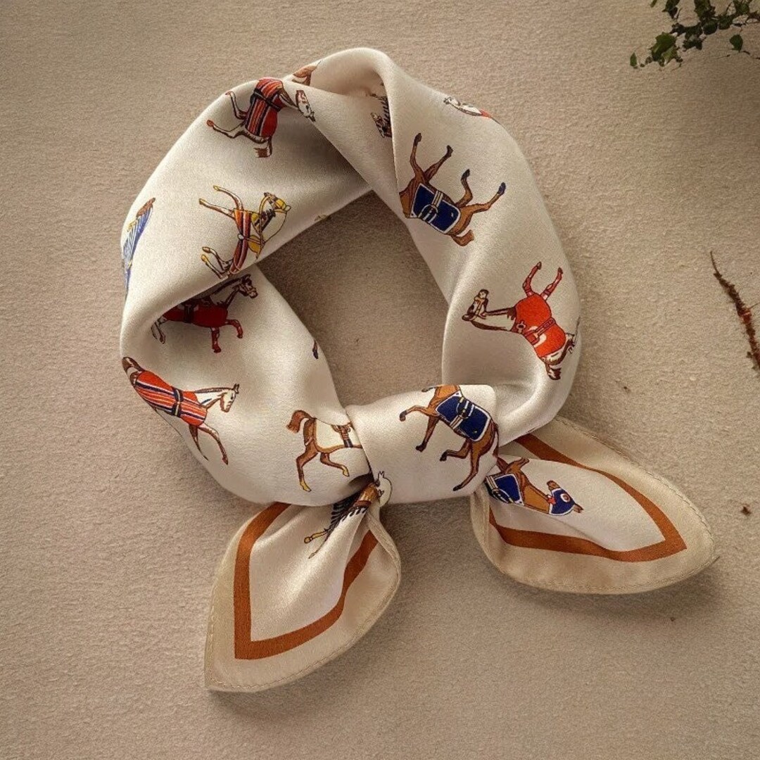 Luxurious 100% Real Silk Square Scarf for Women, Horse Print ...