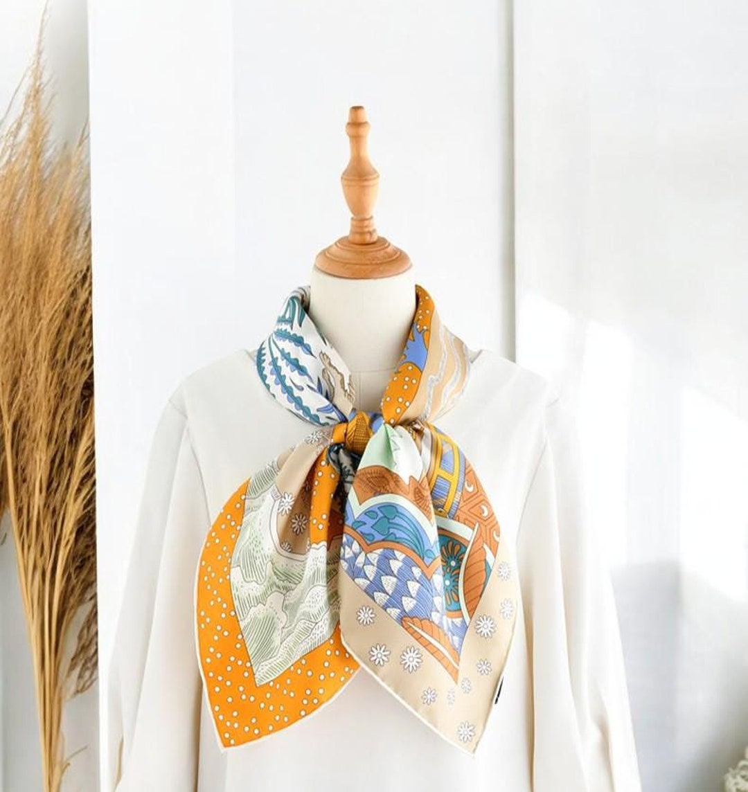 Silk Scarf, Yellow, Blue, Show Print, Women Head Scarves, Scarf Spring ...