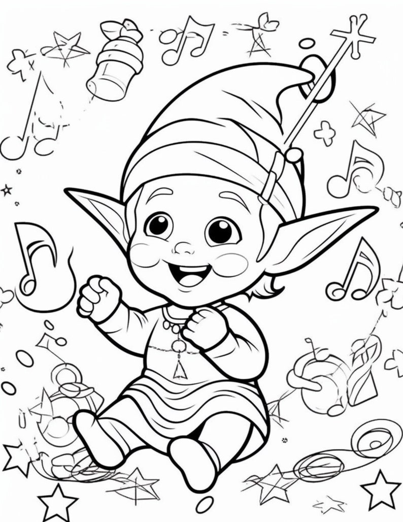 Elfin Magic: Adorable Elf Coloring Pages for Toddlers - Etsy