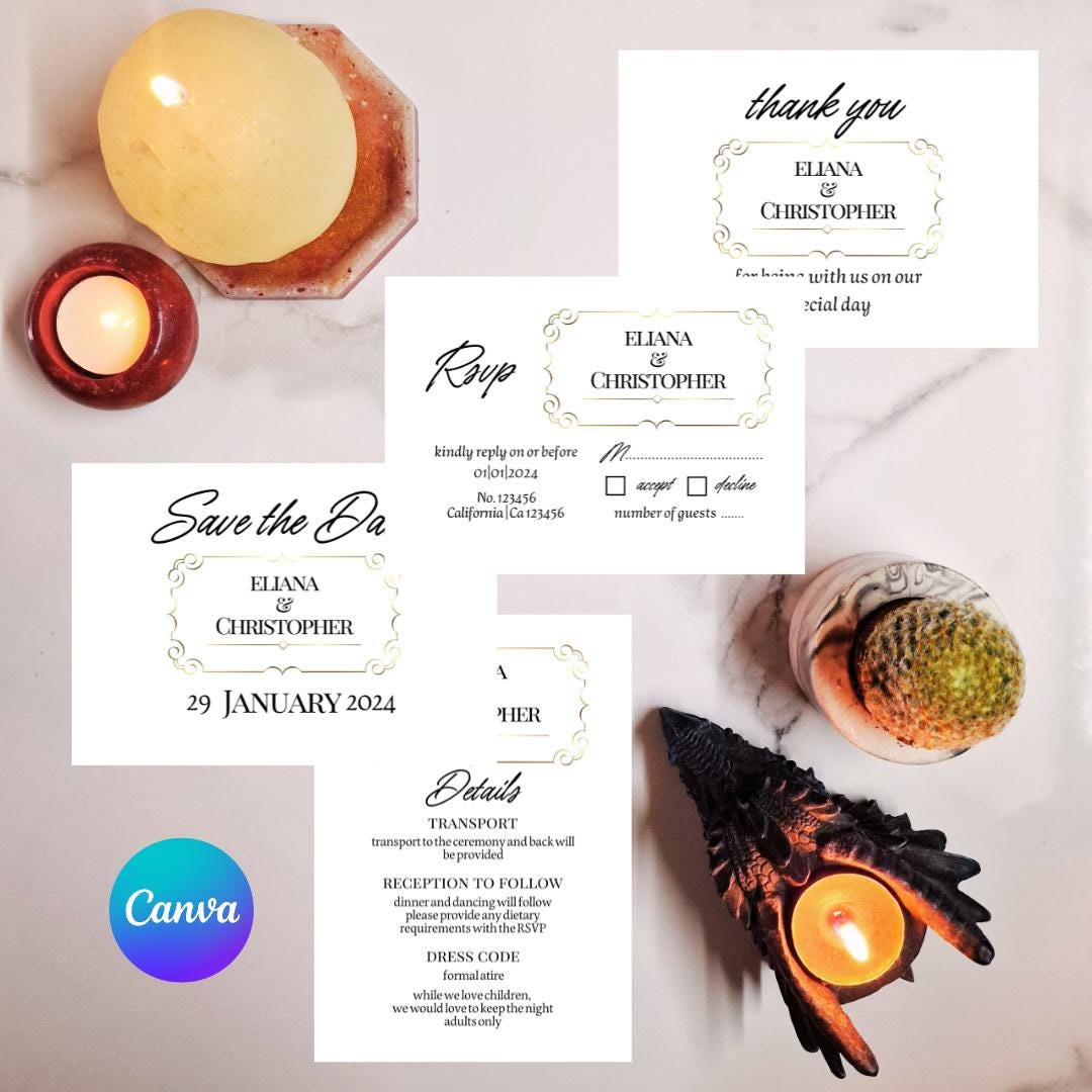 Minimalist Gold Wedding Invitation Bundle, Gold Classic Details ...