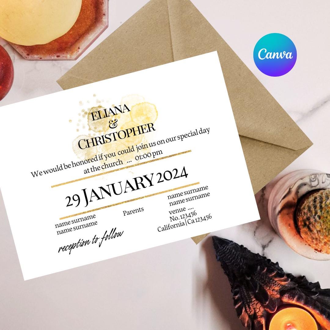 Minimalist Gold Wedding Invitation, Gold Classic Details, Minimalistic ...
