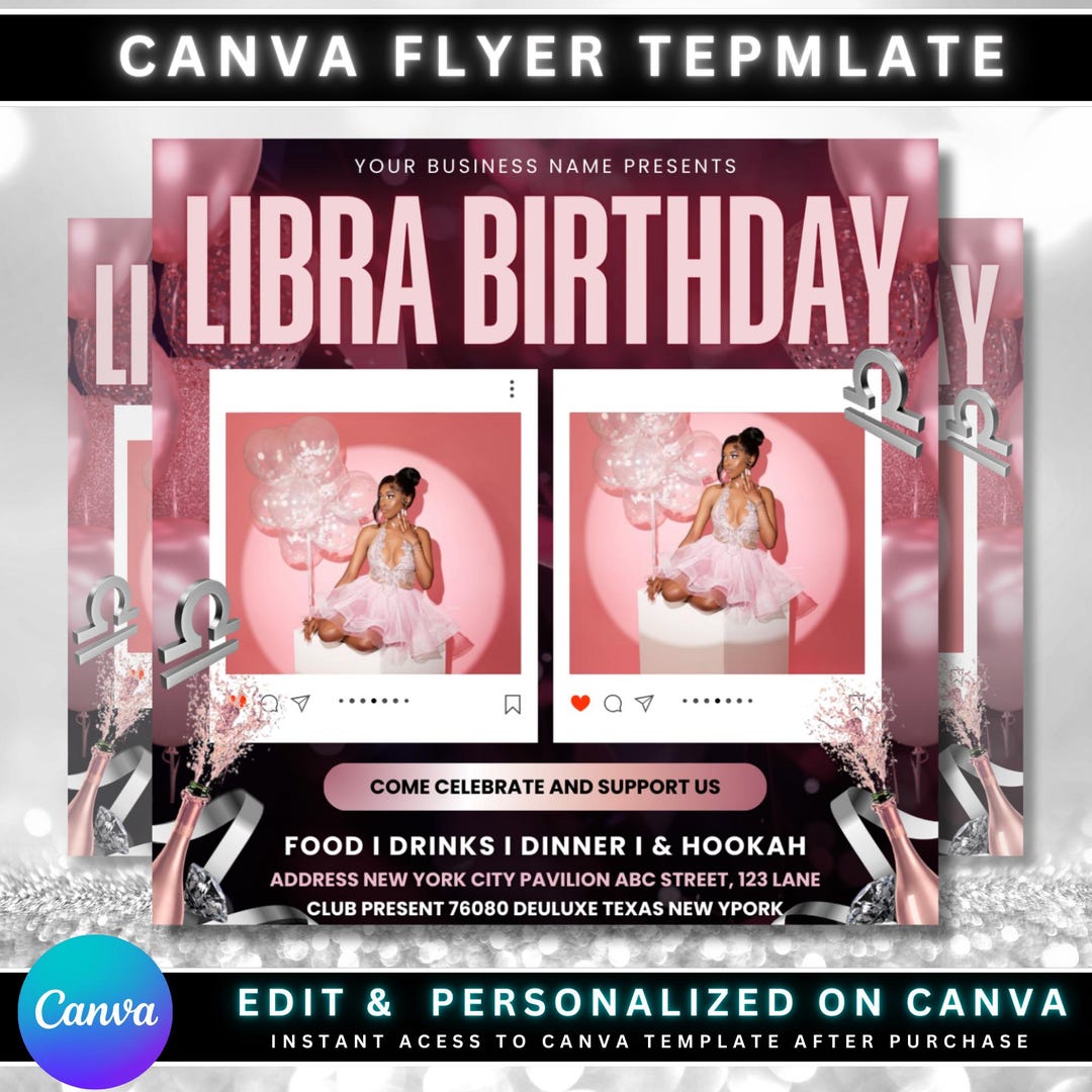 Libra Birthday Flyer, Birthday Girl, Birthday Template, Party Flyer ...