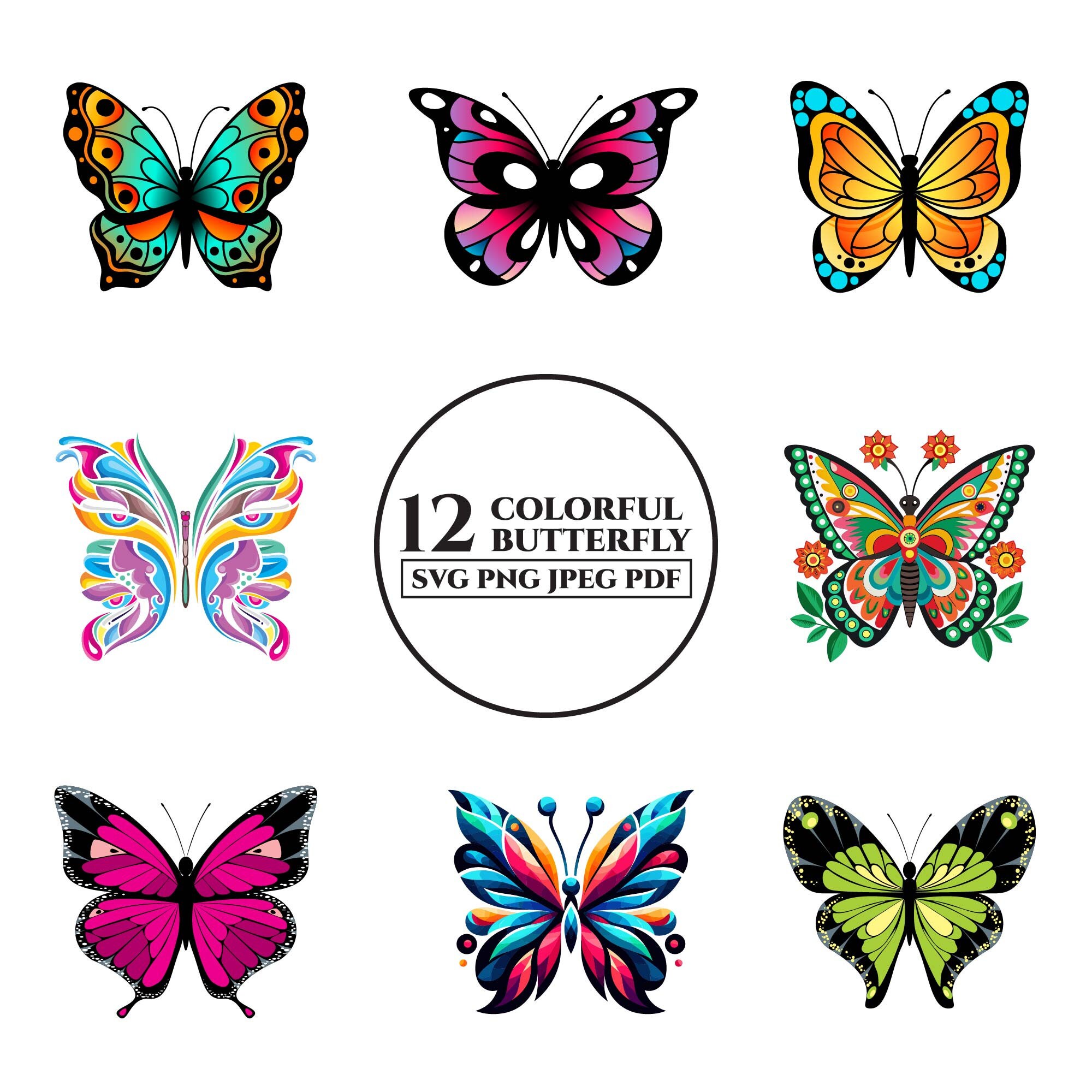 Colorful Butterfly Svg Bundles, Color Butterfly PNG Bundle, Butterfly ...