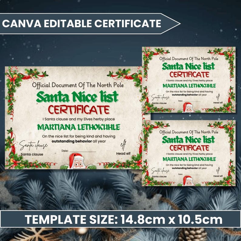 Official Nice List Certificate From Santa, Letter From Santa, Printable ...