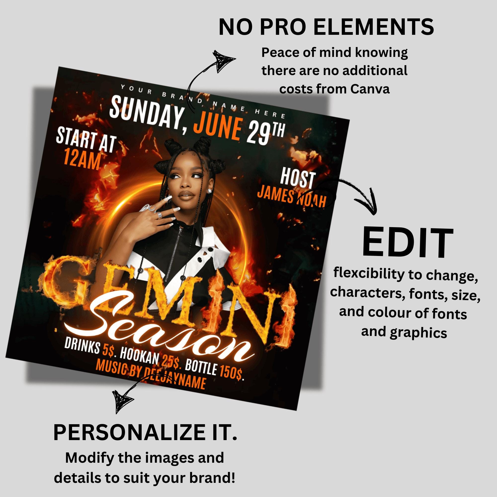 Gemini Birthday Flyer, Birthday Girl, Birthday Template, Party Flyer ...