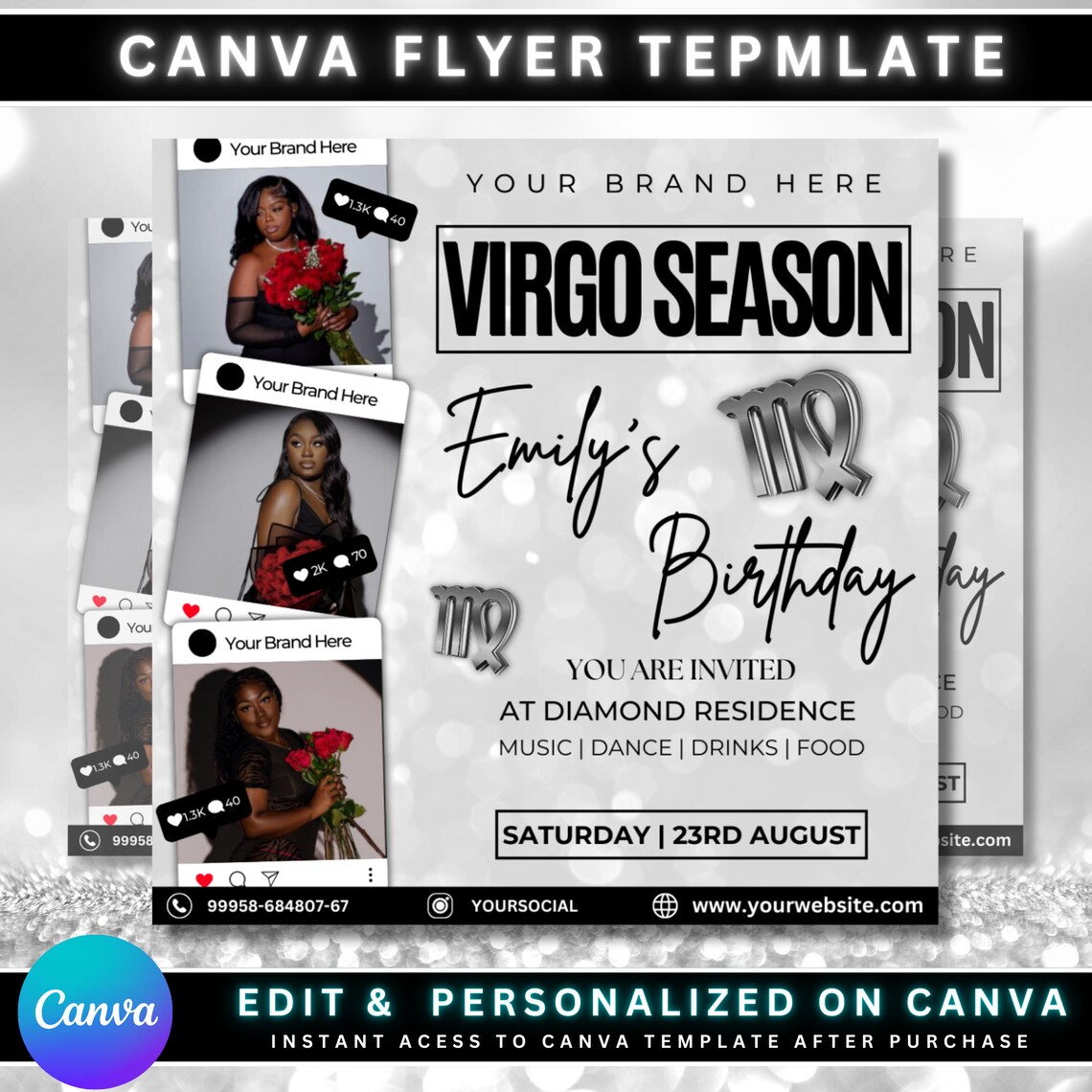 Virgo Birthday Flyer, Birthday Template, Birthday Gir Invitationl ...