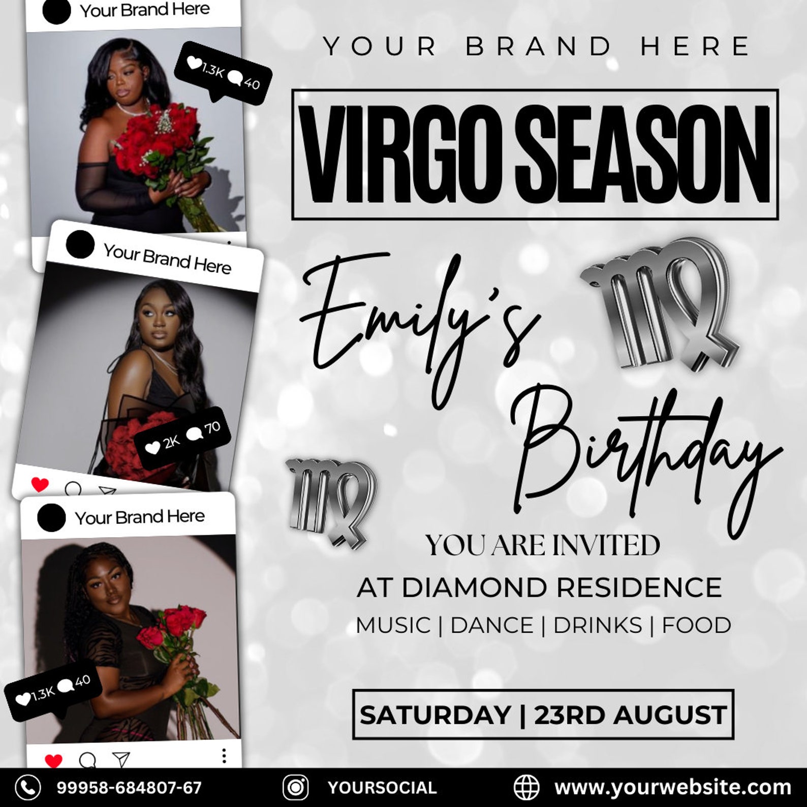 Virgo Birthday Flyer, Birthday Template, Birthday Gir Invitationl ...