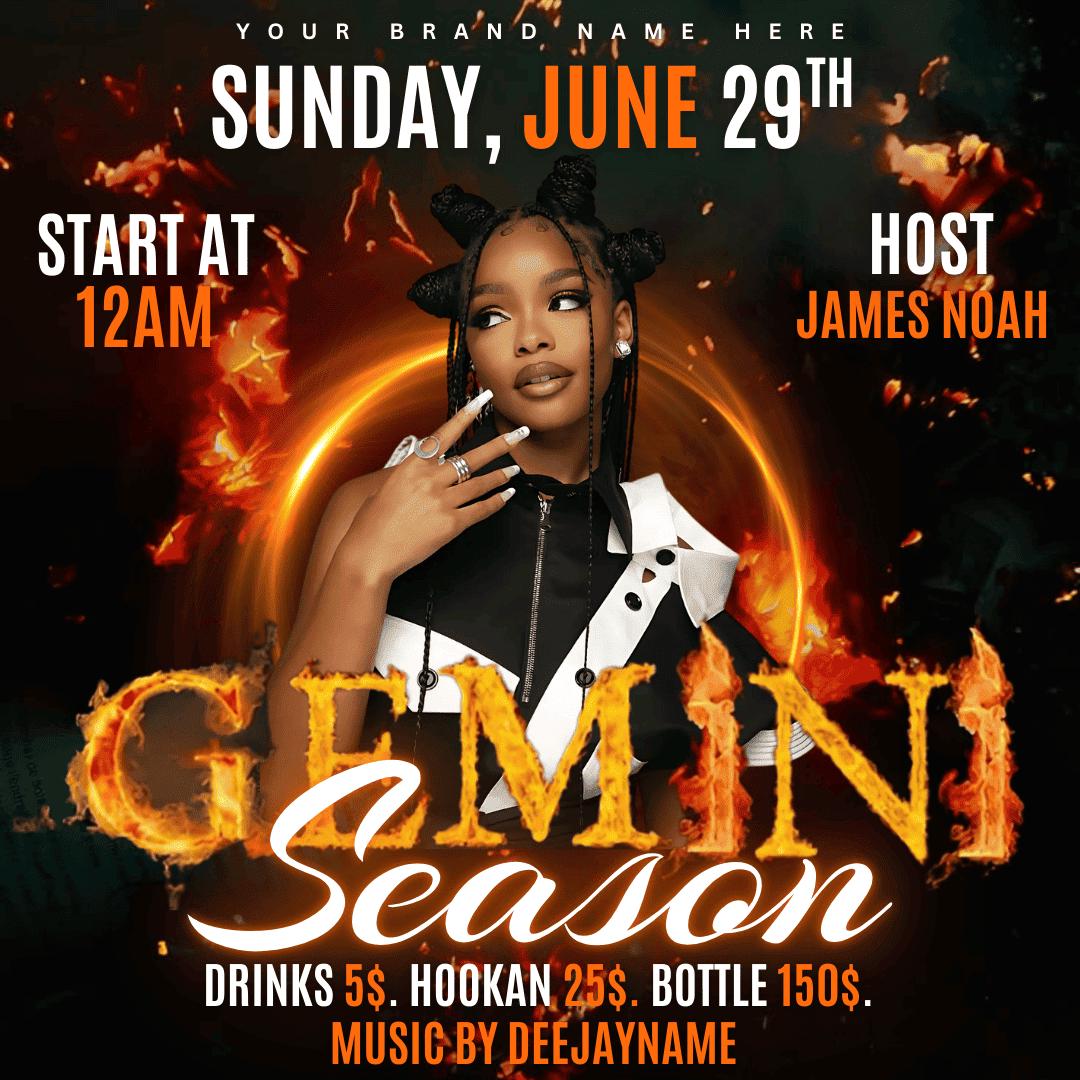 Gemini Birthday Flyer, Birthday Girl, Birthday Template, Party Flyer ...