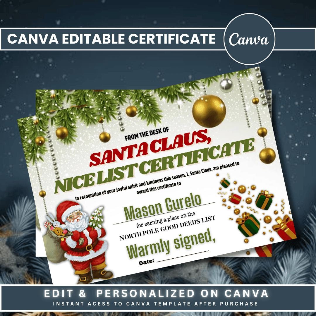 Official Nice List Certificate From Santa, Letter From Santa, Printable ...