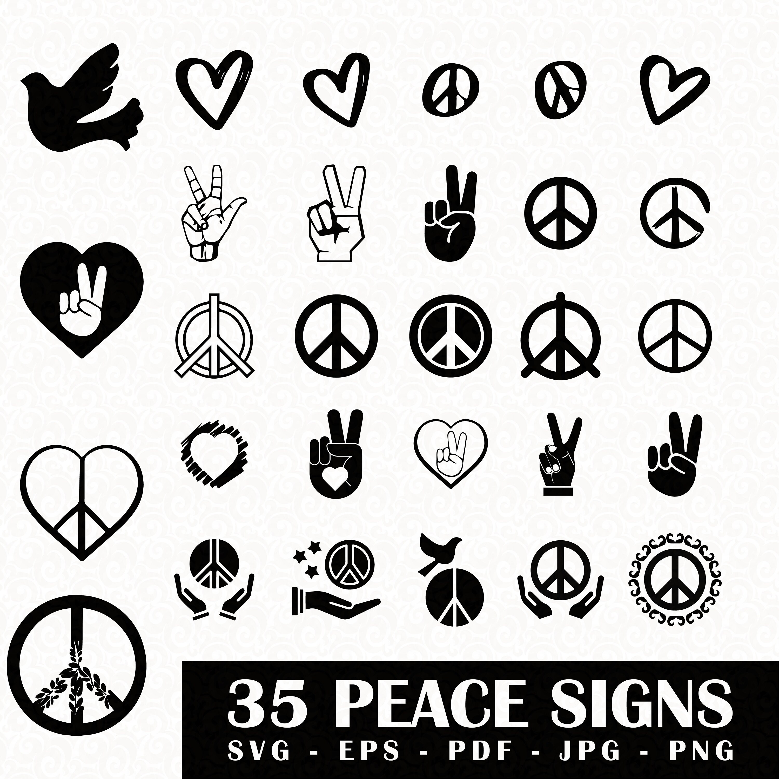Peace Sign Svg Bundles, Peace Sign Clipart, Peace Hand Svg, Floral ...