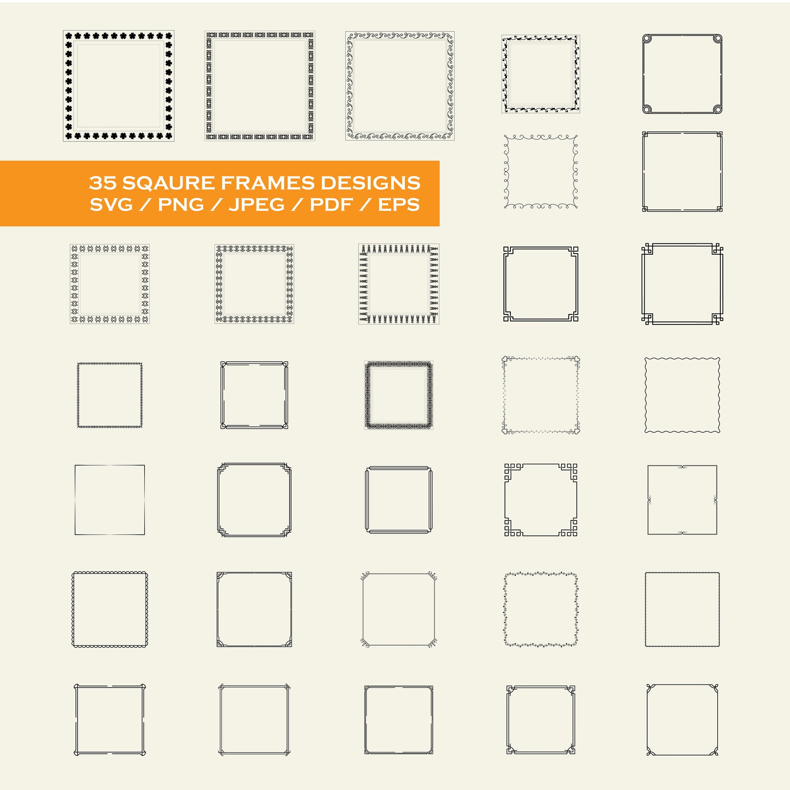 Square Frame Svg, Square Frame PNG Bundle, Frame Svg Art, Cut Files ...