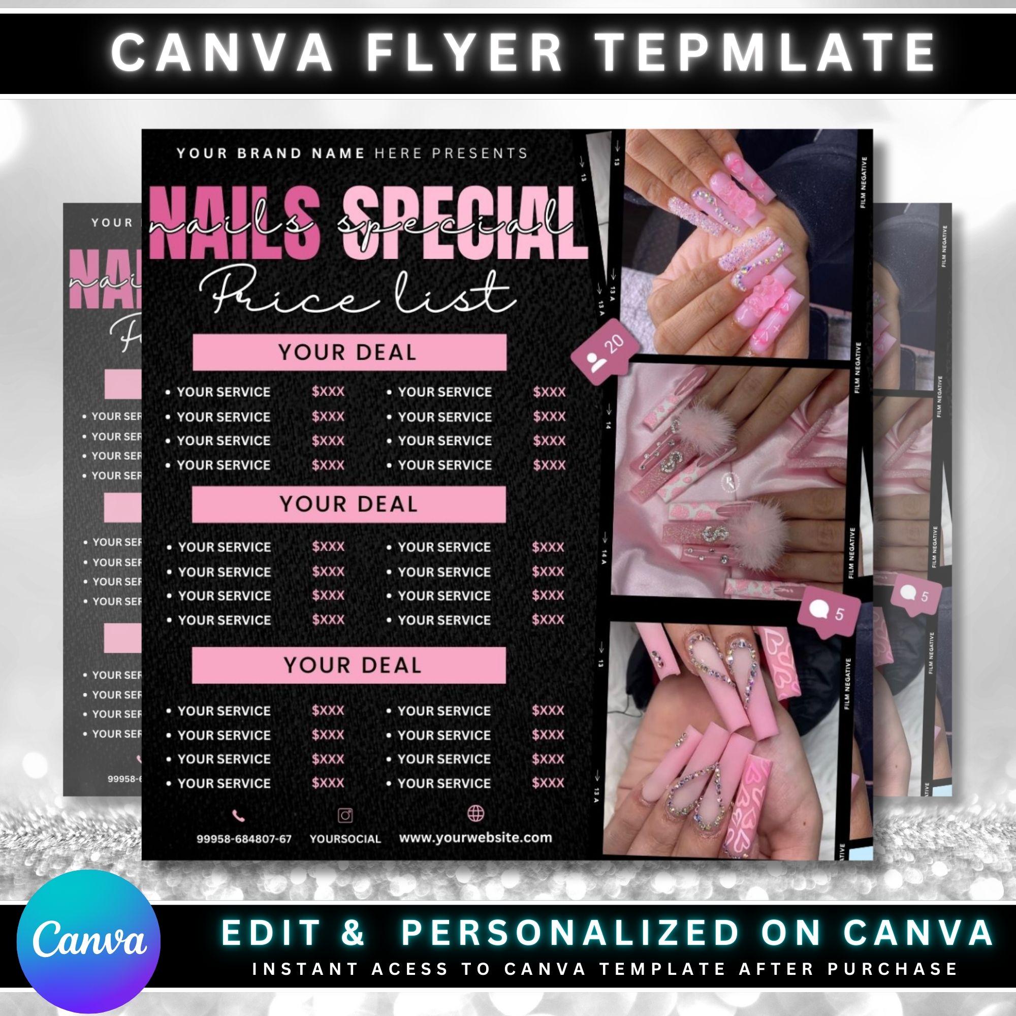 Nails Price List Template, Editable Beauty Salon Pricing Template ...