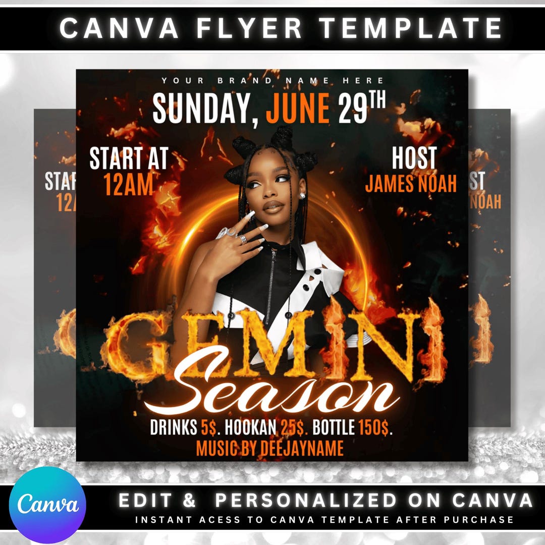 Gemini Birthday Flyer, Birthday Girl, Birthday Template, Party Flyer ...