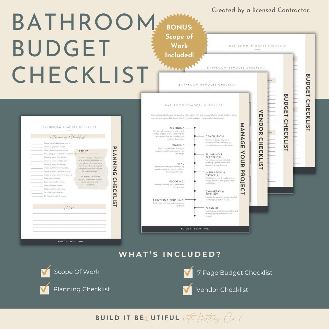 Bathroom Remodel Check List, Bathroom Remodel Checklist, Renovation ...