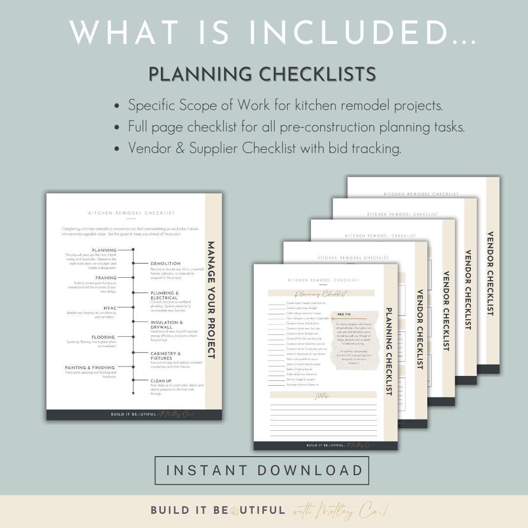 Kitchen Remodel Checklist Bundle, Renovation Planning Guide, Scope of ...