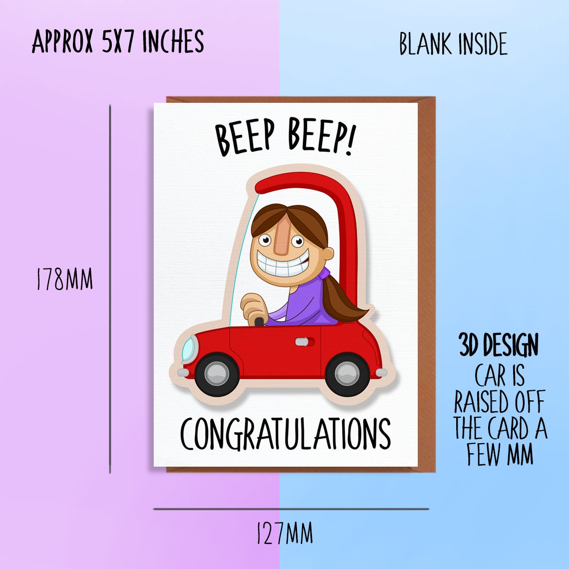 Female Driving Test Pass Congratulations 3D Greetings Card Passed Test ...