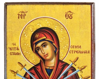 Virgin, the Seven Swords, Byzantine Icon, Orthodox Icon, Handmade Icon ...