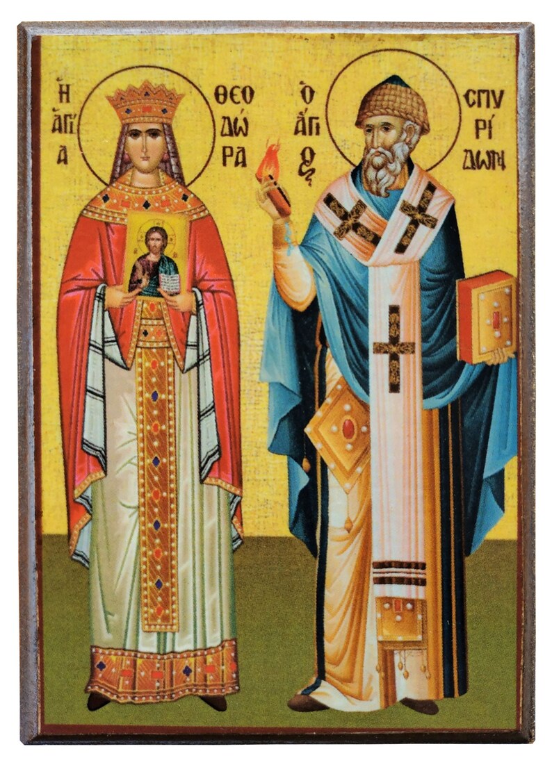 Saints Theodora and Spyridon, Full Body, Byzantine Icon, Orthodox Icon ...