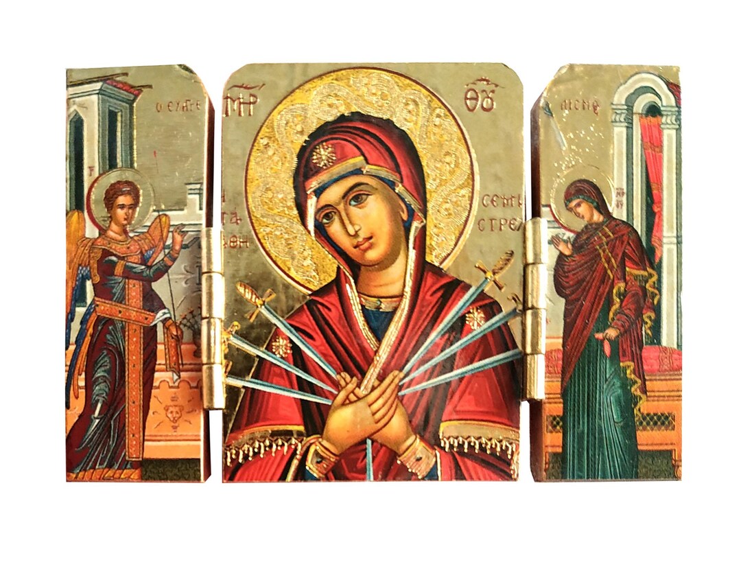 Virgin, the Seven Swords, Byzantine Icon, Orthodox Icon, Handmade Icon ...