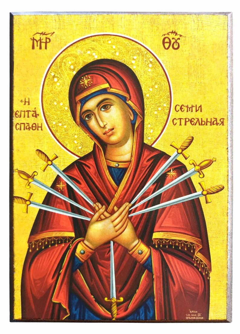 Virgin, the Seven Swords, Byzantine Icon, Orthodox Icon, Handmade Icon ...