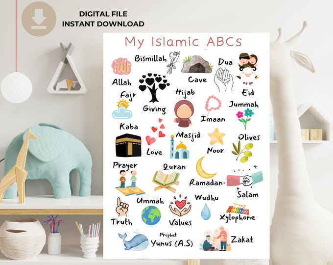 Printable Islamic Alphabet Abcs | Muslim Nursery, Kids Bedroom Decor ...