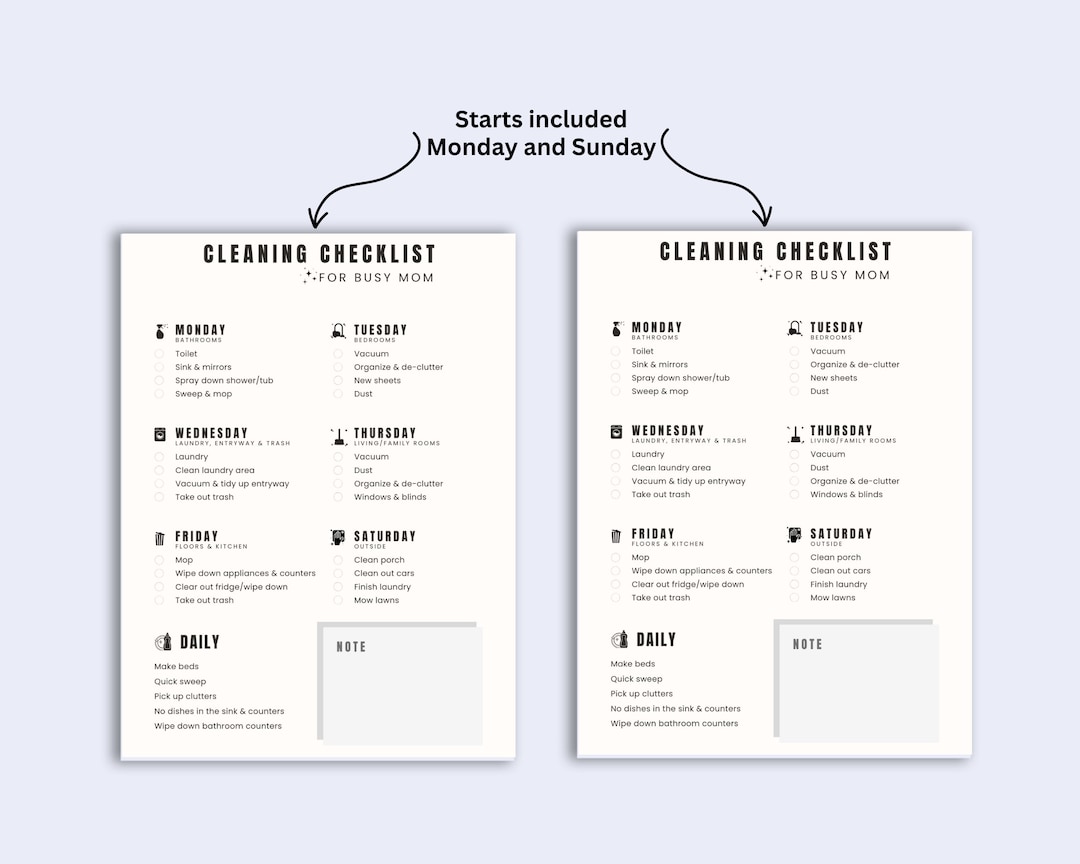 Working Mom Cleaning Checklist Printable, Daily Routine Tracker ...
