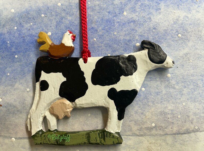 Cow With Chicken Ornament. Carved Look. From 1995. Christmas/holiday ...