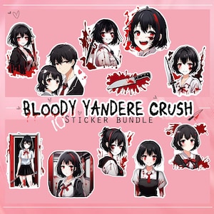 Bloody Yandere Crush Sticker Bundle, DIGITAL DOWNLOAD, Clip Art, Anime ...