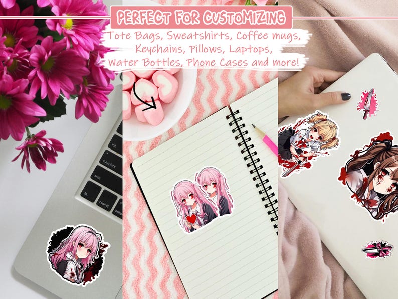 Bloody Yandere Crush Sticker Bundle, DIGITAL DOWNLOAD, Clip Art, Anime ...