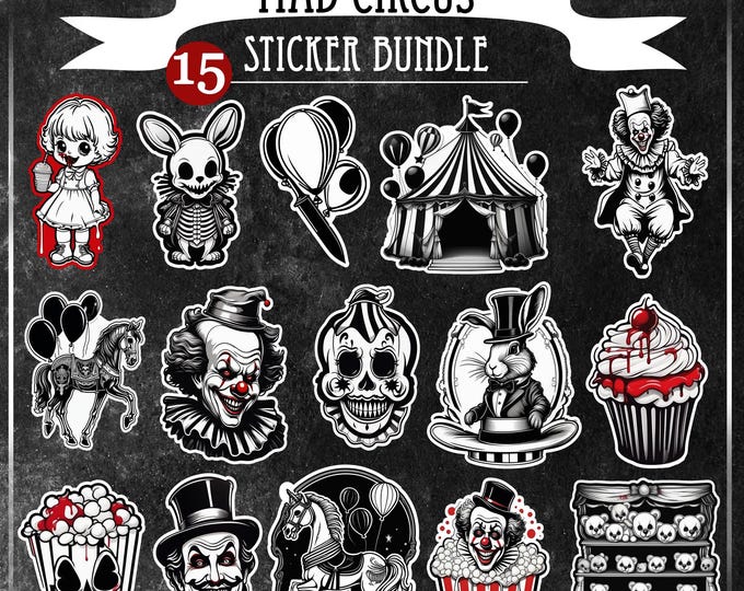 Mad Circus Horror Clown Sticker Bundle, Digital Download, Horror, Art ...
