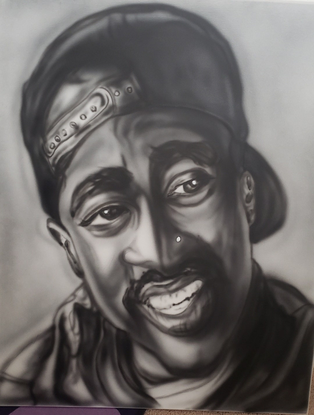 Airbrushed Painted Black and White Tupac Canvas - Etsy