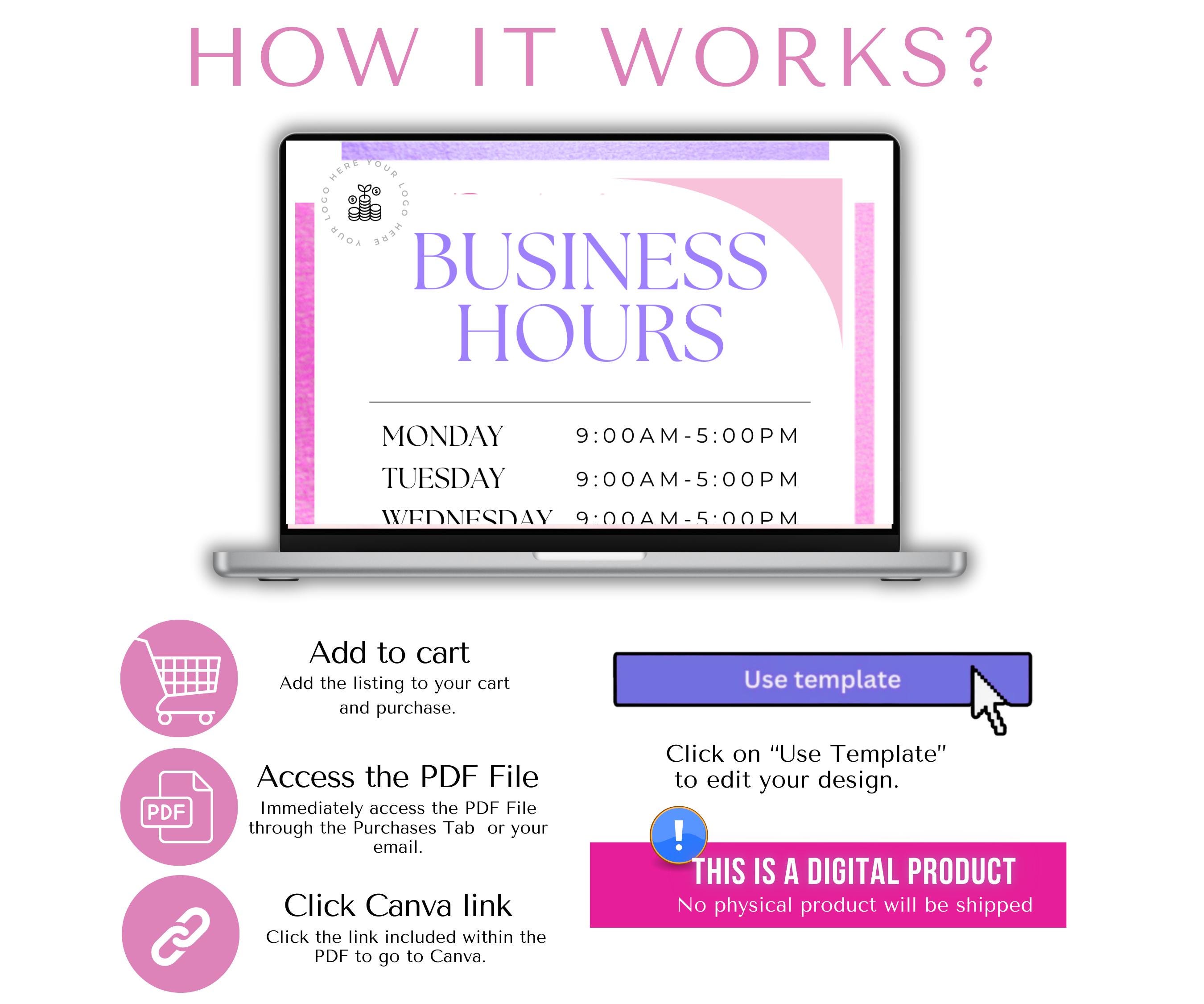 Editable Business Hours Sign, Custom Storefront Template, Printable ...