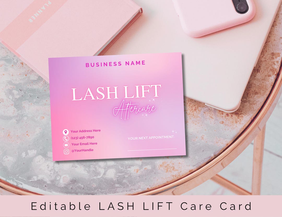 Editable Lash Lift & Tint Aftercare Card, After Care Cards Lashes ...