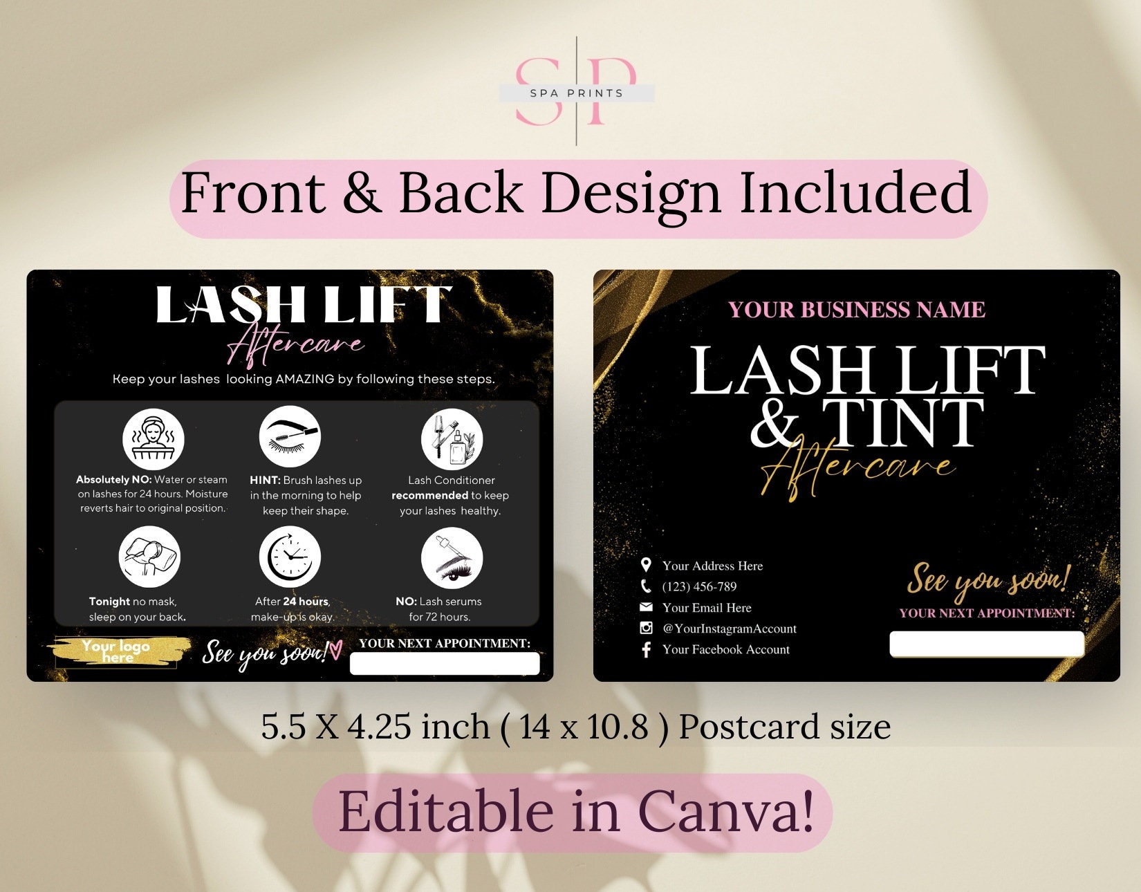 Editable Lash Lift and Tint Aftercare Card, Printable Lash Lift ...