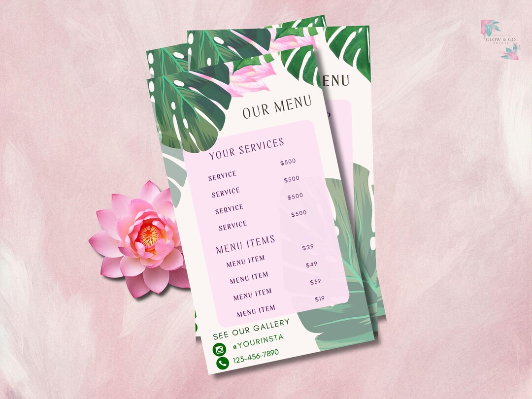 Esthetician Template Menu, Spa, Salon, Brow Studio, Restaurant Price ...