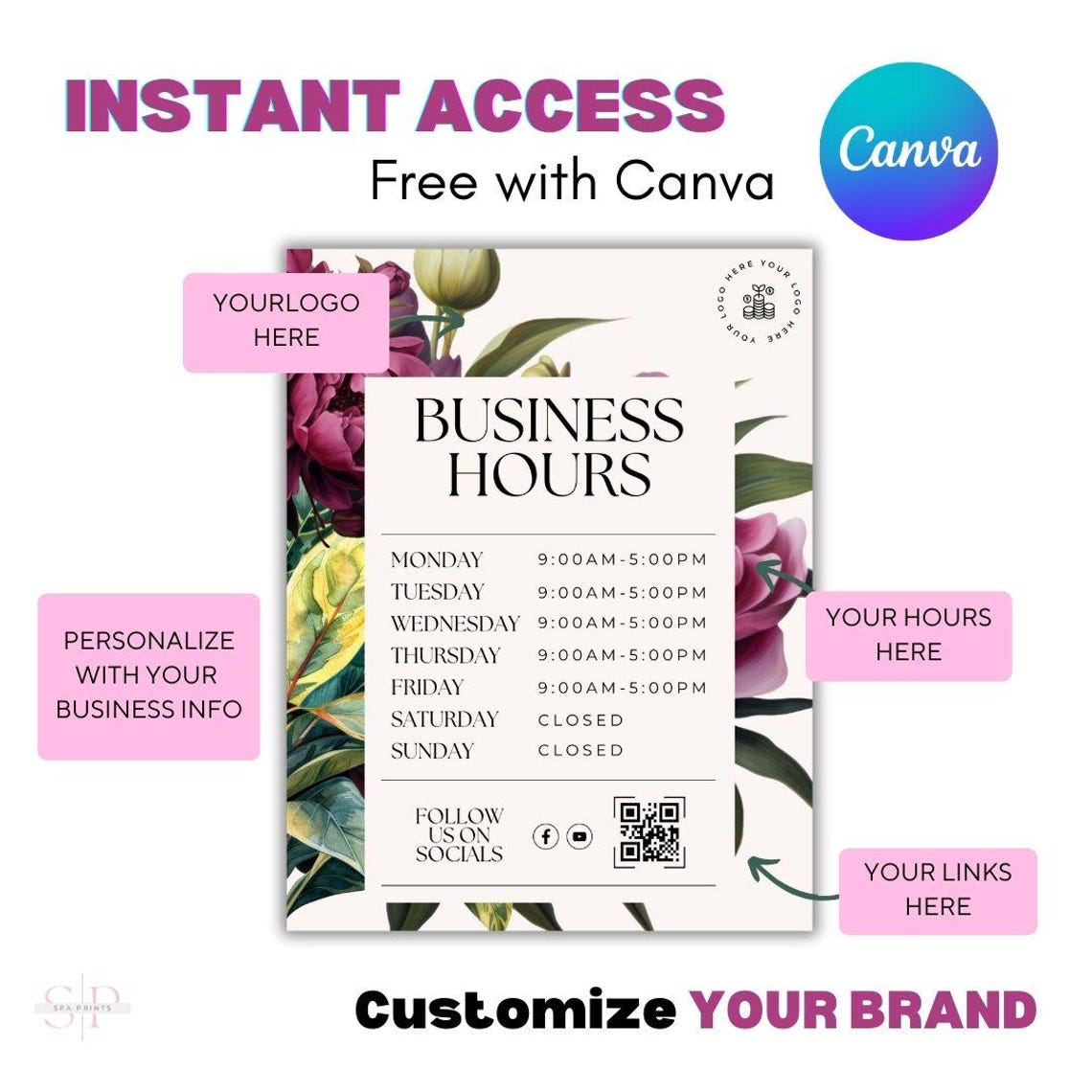 Business Hours Sign Editable Printable Template | Color Logo | Custom ...