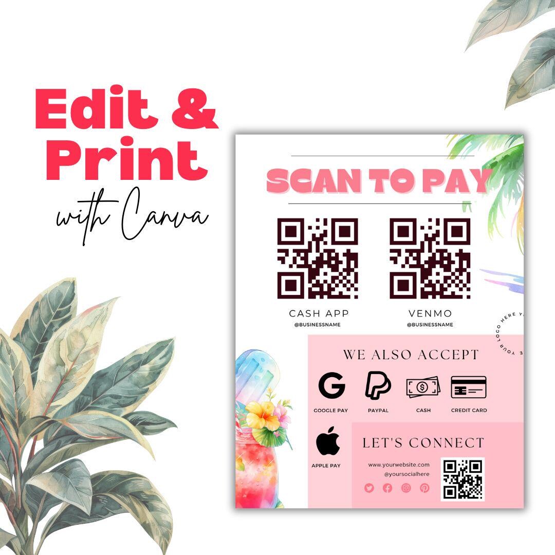 Scan to Pay Editable Printable Template | Color Logo | Custom ...