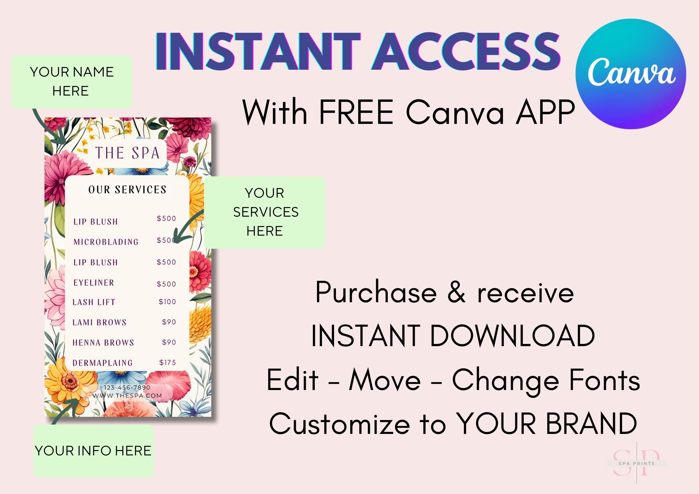 Esthetician Template Menu, Customizable Spa and Salon Price List ...