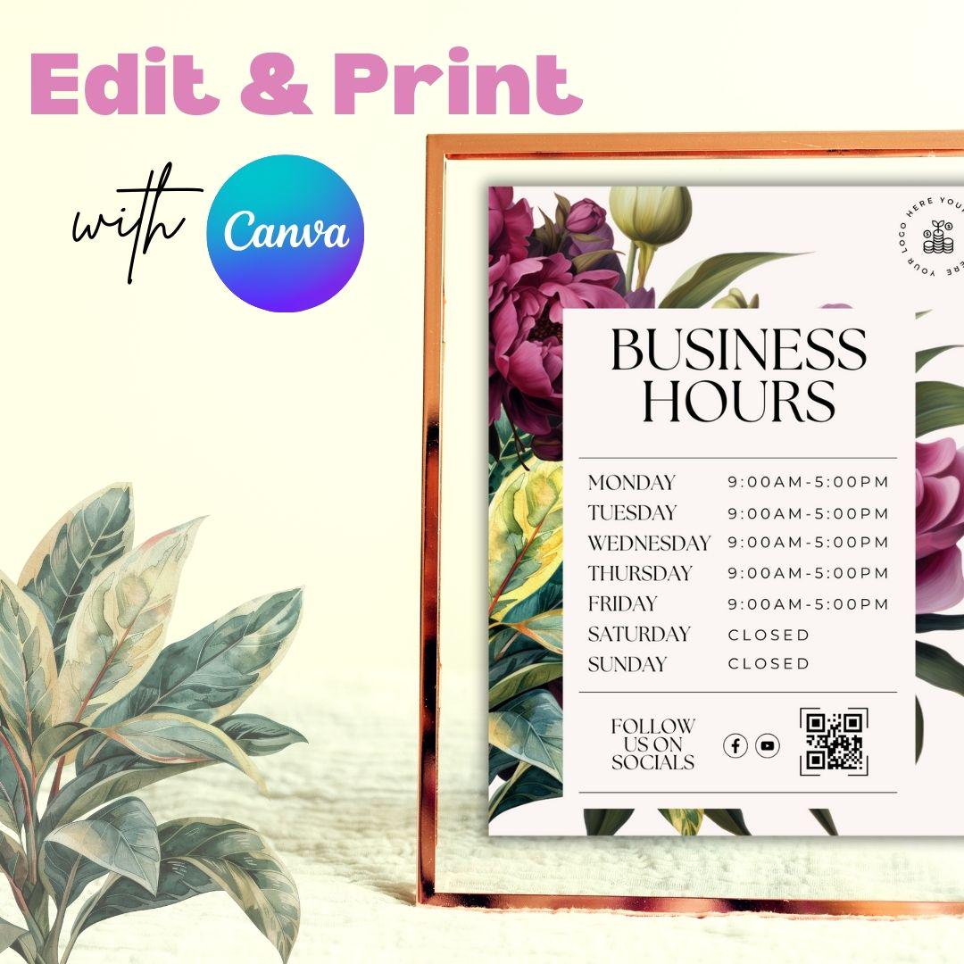 Business Hours Sign Editable Printable Template | Color Logo | Custom ...