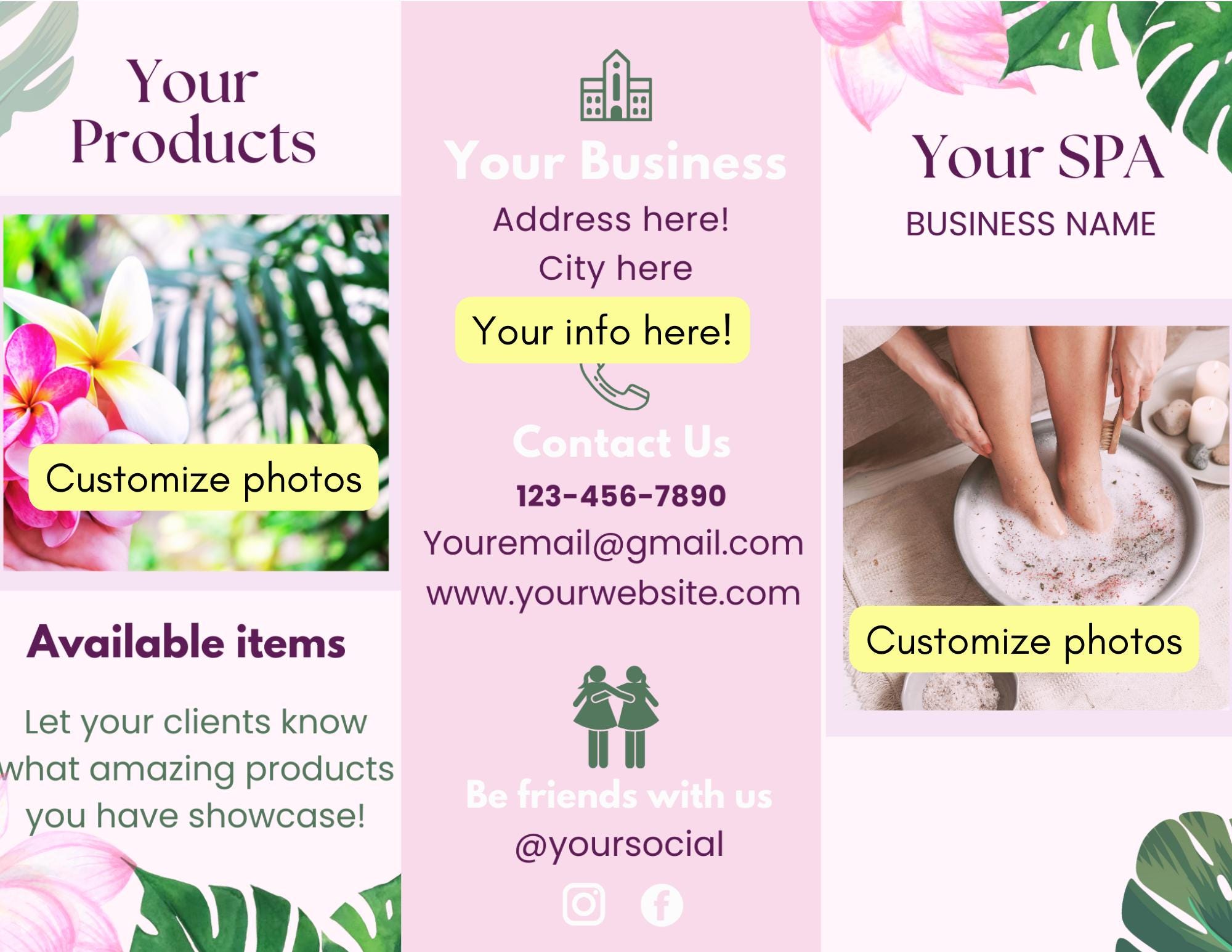 DIY Editable Beauty Trifold Brochure - Feminine Salon Price List ...