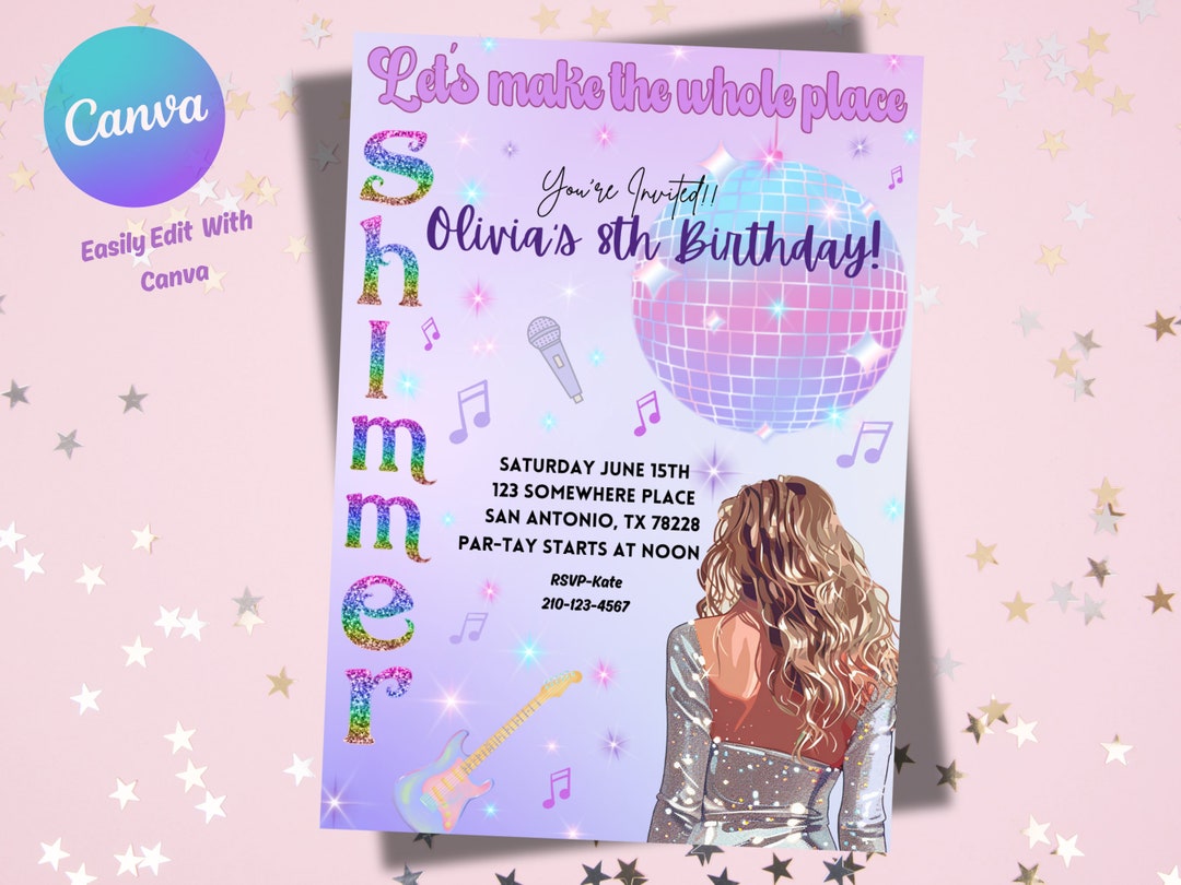 Taylor Swift Invitation Taylor Party Theme Girls Birthday Swiftie ...