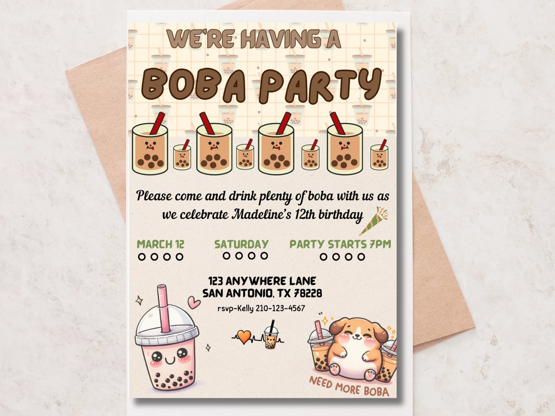 Birthday Invitation Boba Birthday Party Invitation Girls Boba Birthday ...