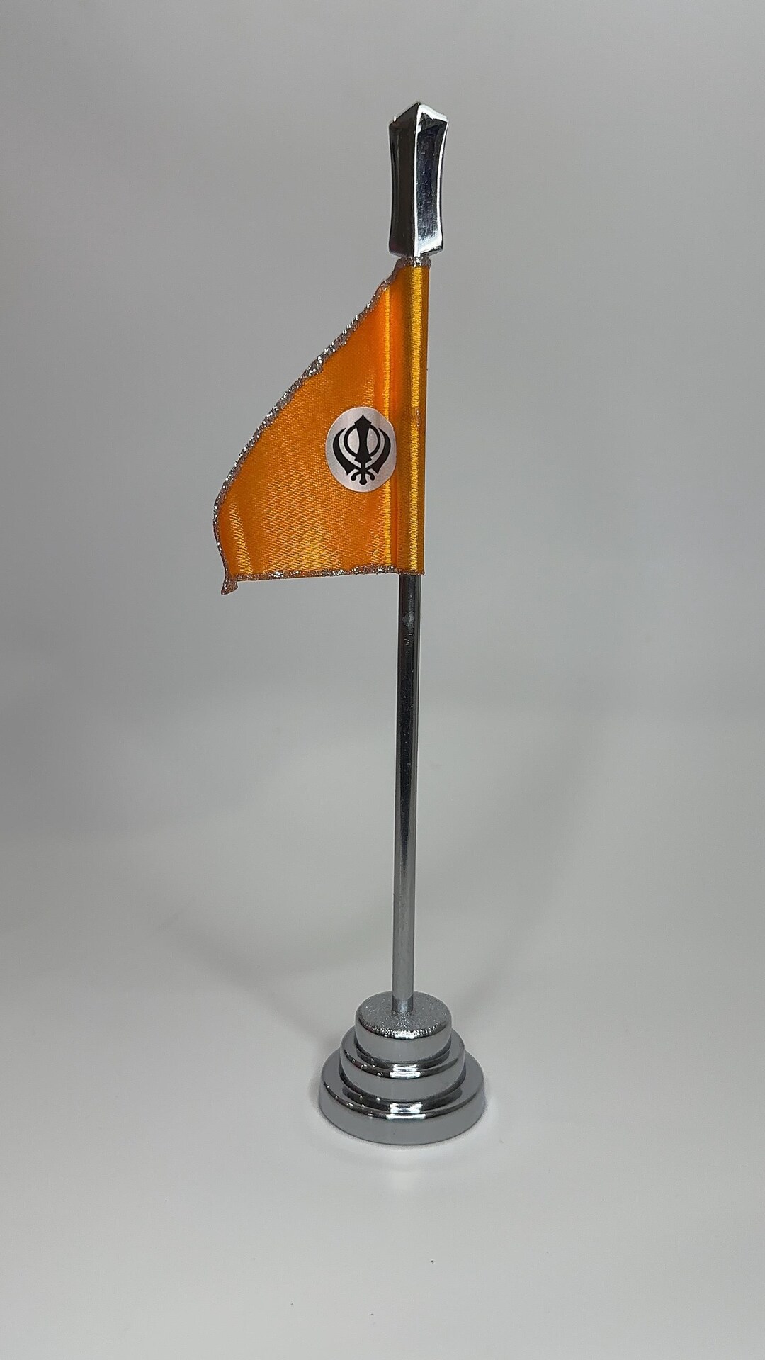 Nishan Sahib Car Dashboard Flag | Khanda Symbol, Metallic Base, 3 Sizes ...