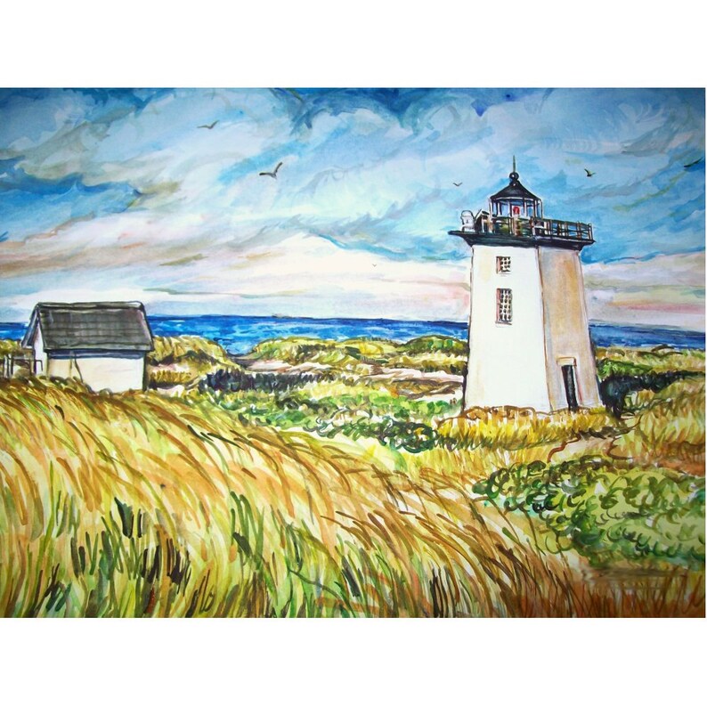 WOOD END Lighthouse (cape Cod) - Painting Original Seascape Watercolor ...