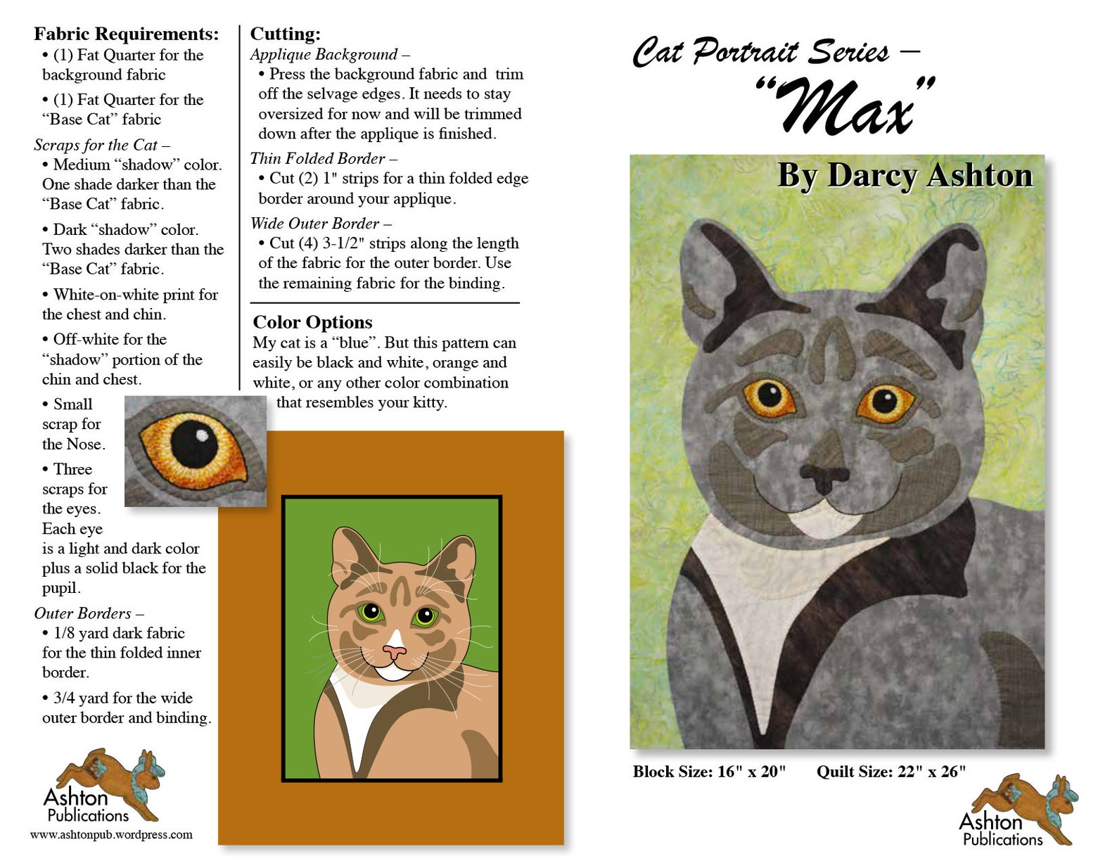 Pdf Cat Pattern, Instant Download, "max" Quilt Applique Cat Pattern ...