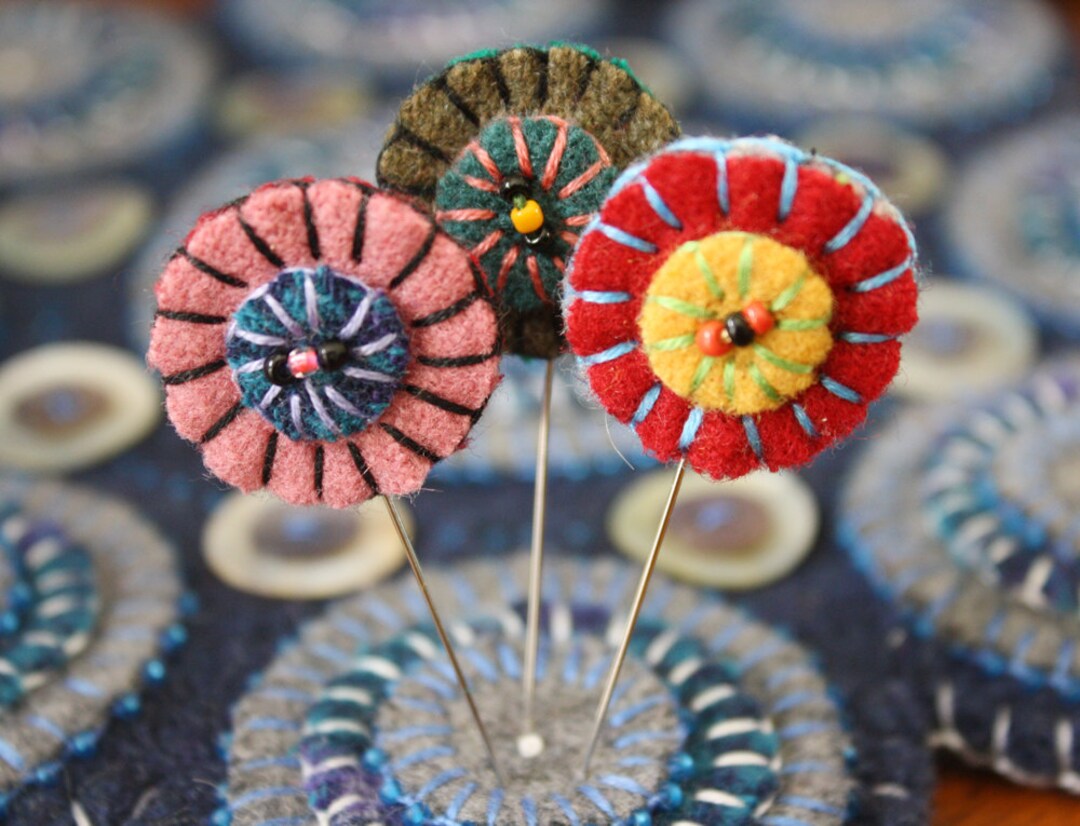 Handmade, Wool Sewing Pins, Pincushion Ornaments, Wool Pintopper ...