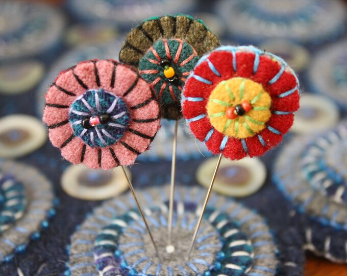 Handmade, Wool Sewing Pins, Pincushion Ornaments, Wool Pintopper ...