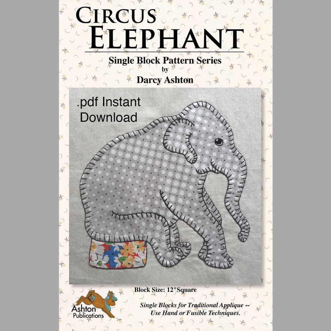 Pdf ELEPHANT, Single Block, .pdf Instant Download, Traditional Applique ...