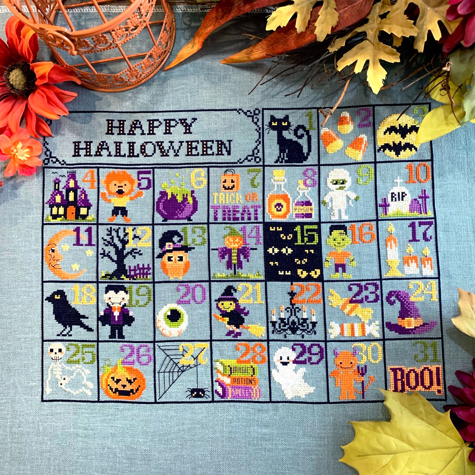 Halloween Calendar - Modern Cross Stitch Pattern by Tiny Modernist - Etsy